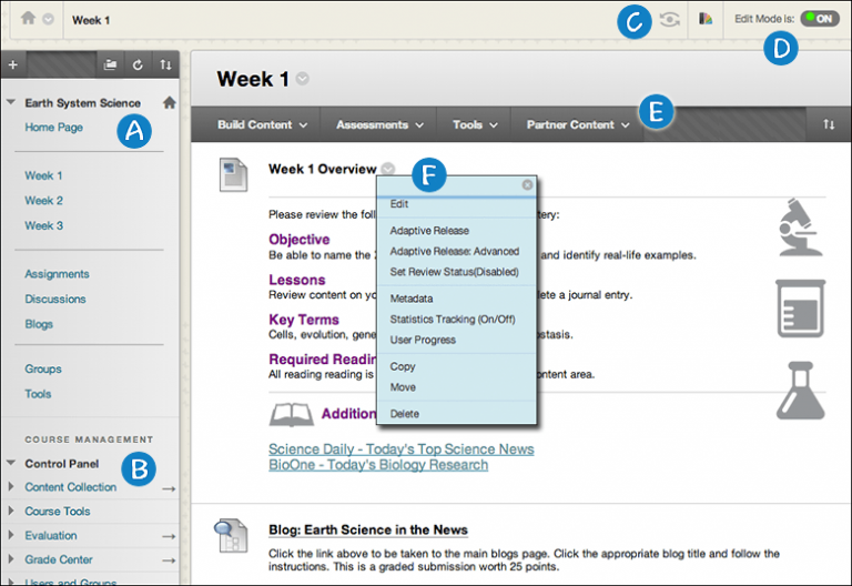 1 Minute Guide: A First Look at a Blackboard Course